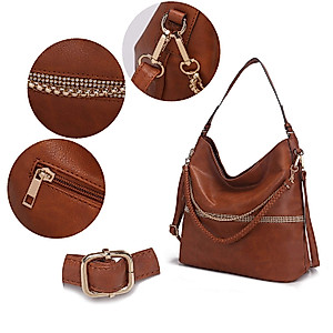 MKF Crossbody for Women - Adjustable Shoulder Strap - PU Leather Top-Handle Handbag Purse Satchel-Tote Bag Charm Brown