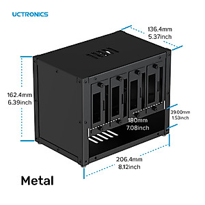 UCTRONICS Upgraded Complete Enclosure for Raspberry Pi Cluster, with 4 Removable Mounting Brackets for Pi 5, 4B, 3B+/3B, and Other B Model and 2 Cooling Fans,support 4 2.5" SSD and Switch