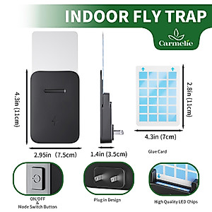 Carmelie Fly Trap Indoor, Fruit Fly Trap for Indoors, Plug-in Flying Insect Traps Catcher with Dimmable UVA Attract Night Light Mode, for House Flies Bugs Mosquito Pest, Black(1 Device+5 Glue Cards)