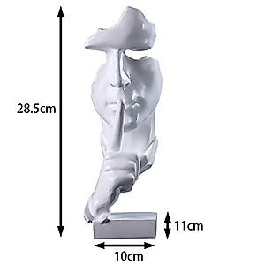 aboxoo Silence is Gold Thinker Statue, Modern and Simple Resin Things, Creative Abstract Figurine Sculptures for Entrance, Creative Room Home, Office Study, Piano Decor (White)