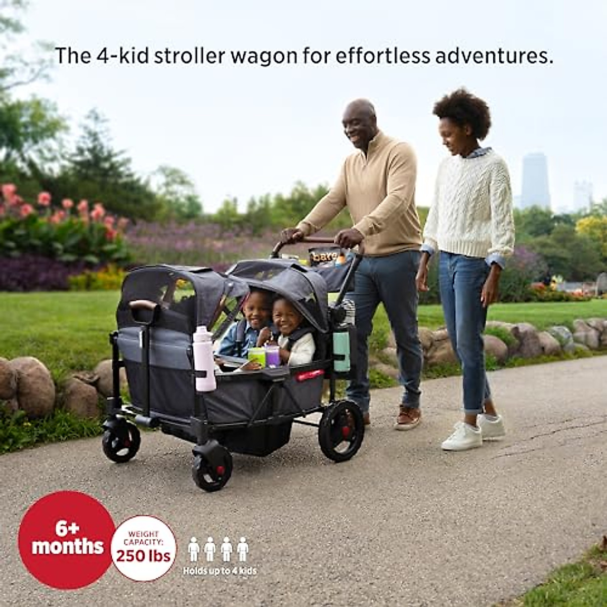 Radio Flyer Voya Stroller Wagon, 4 Seater Wagon Stroller for Kids with Low Sides, Baby Stroller Wagon, Quad Stroller