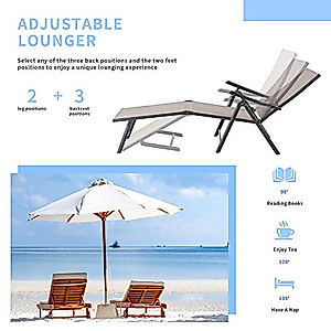 Meilocar Outdoor Lounge Chairs Set of 2, Lightweight Portable Folding Reclining Chaise Lounge Set Texilene Patio Chair Recliner with Adjustablef Backrest and Legs for Beach Yard and Poolside