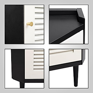 HollyHOME 68.5" Tall Corner Metal Storage Cabinet, Narrow Linen Tower Cabinet with Shelf and Shutter Door, Freestanding Floor Slim Organizer Cupboard for Living Room, Kitchen Pantry, Black&White