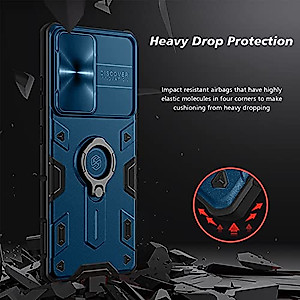 CloudValley for Galaxy S21 Ultra Case with Camera Cover & Kickstand, Slide Lens Protection+360° Rotate Ring Stand, Impact-Resistant, Shockproof, Protective Bumper Case for Samsung S21 Ultra 5G, Blue
