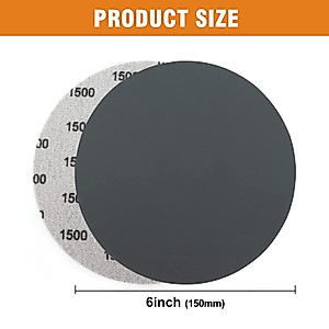 POLIWELL 6 Inch (150mm) Hook and Loop Sanding Discs, 1000/1500/2000/3000 Assorted Grit Wet Dry Sandpaper with Premium Silicon Carbide Abrasive for Automotive Woodwork Art Craft, Pack of 40