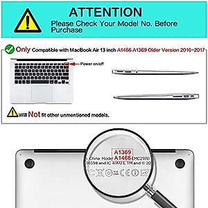 MOSISO Compatible with MacBook Air 13 inch Case (A1369 & A1466, Older Version 2010-2017 Release), Plastic Peony Hard Shell Case & Keyboard Cover & Screen Protector, Black
