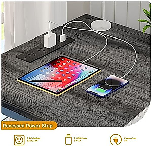 iSunirm 32 Inch Computer Desk for Small Space, Small Office Desk with Magic Power Outlets and USB Charging Ports, Simple Laptop Study Writing Table, Modern Sturdy Work Gaming Desk, Black Oak, 2 Pack