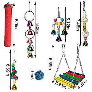 Hamiledyi Parakeets Bird Swing Toy Set, 16PCS Bird Hanging Colorful Chewing Toys, Parakeets Standing Climbing Ladder Hammock Bells, Cockatiels Perches for Budgie Finches