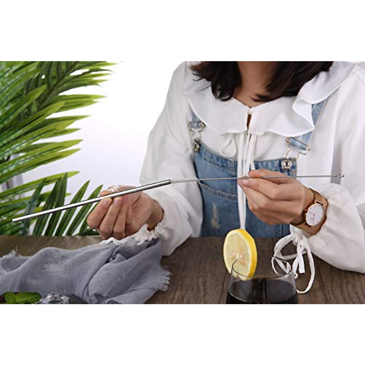 Reusable Metal Straws 50Pack,8.5"Stainless Steel Straws In Bulk 215x6mm Straight Bent Curved Drinking Straws for 20oz Tumblers Yeti Mugs (Silver straight straw-50Pack-215)