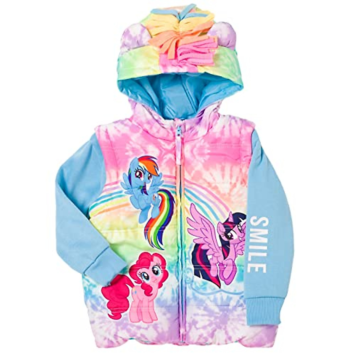 My Little Pony Twilight Sparkle Pinkie Pie Rainbow Dash Toddler Girls Zip Up Vest 2fer Jacket Tie Dye Multicolor 3T