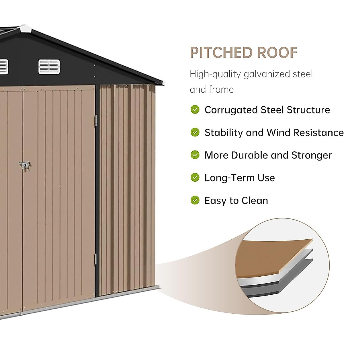 Agrestem 10 x 8 FT Outdoor Storage Shed, Metal Sheds & Outdoor Storage House with Updated Frame Structure & Double Lockable Door, Waterproof Garden Shed for Backyard Garden Patio Lawn, Brown