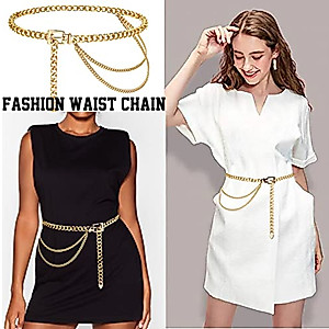 Suyi Chain Belt for Women Girls Gold Metal Waist Chain Multilayer Chunky Chain Belts for Dress Plus Size 130CM Gold