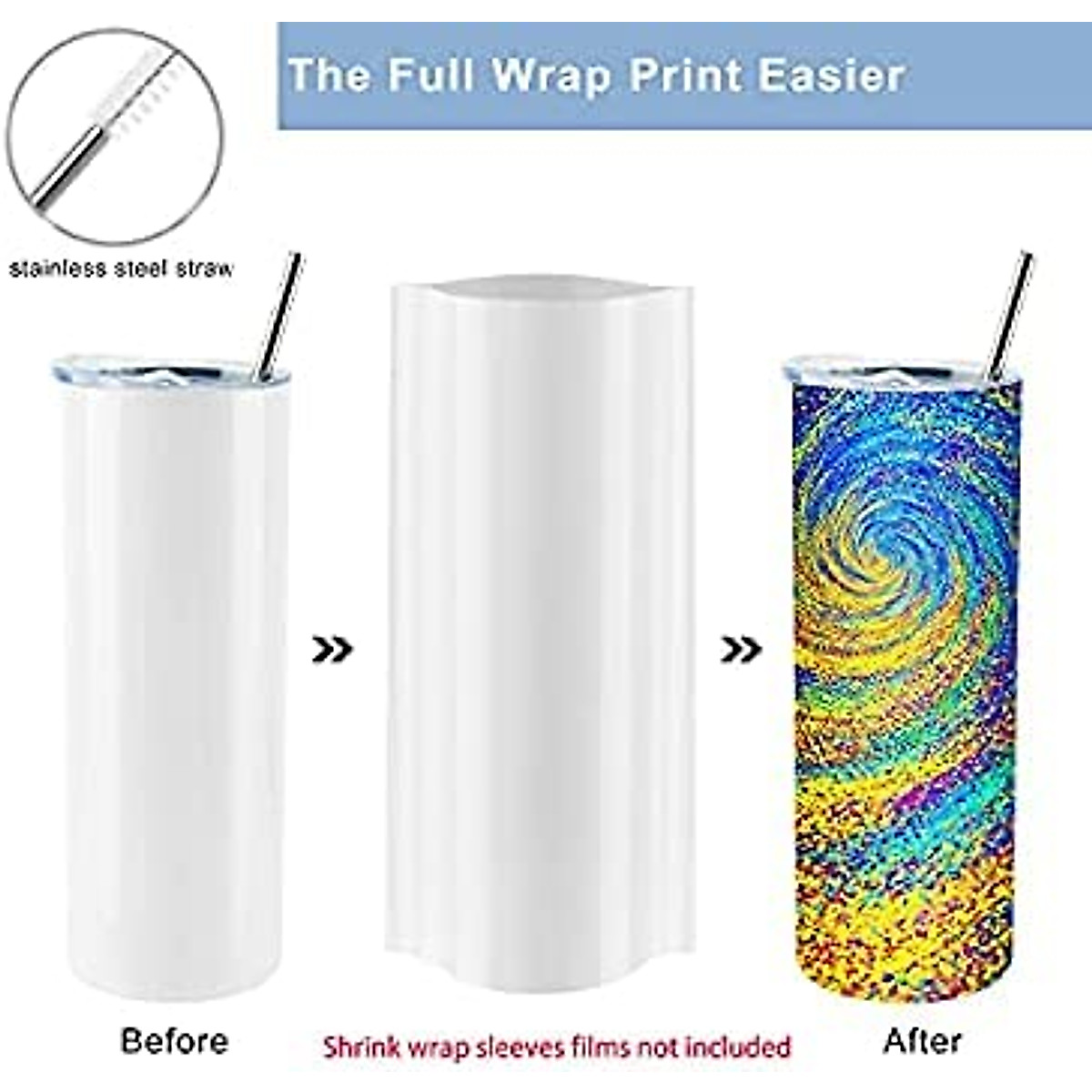 ZONEGRACE 4 pack Sublimation Tumblers 20 oz Skinny,Double wall stainless Steel slim Insulated Tumbler With Lid, sublimation tumbler cups blank white with silicone bottom