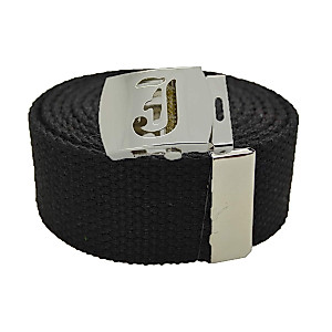 BodyJewelryOnline Old English Initial J Canvas Military Web Black Belt & Silver Buckle 60 Inch
