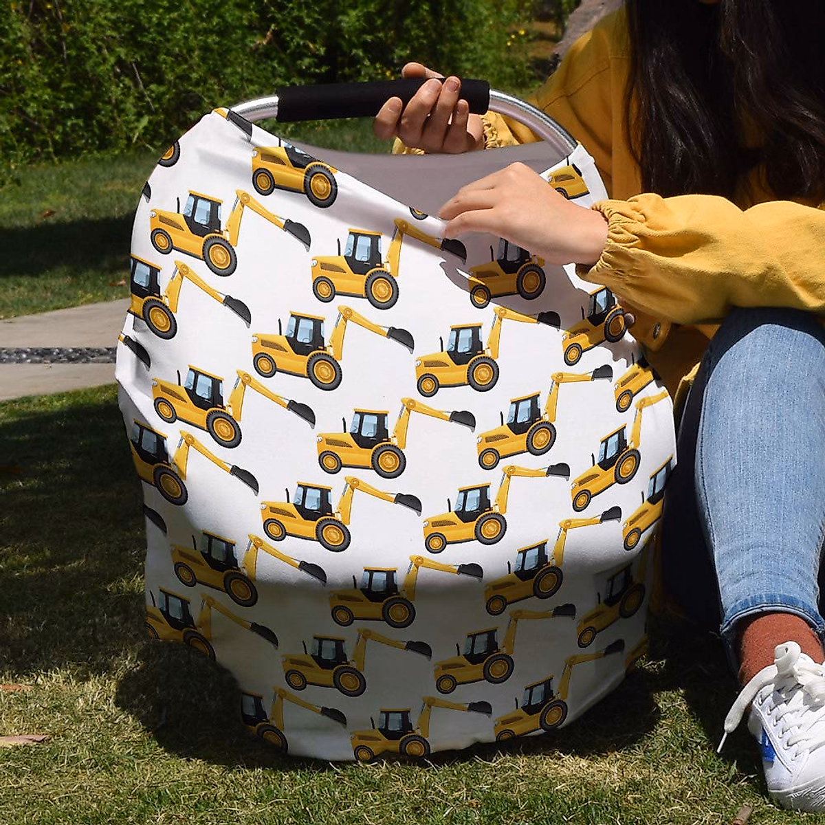 Baby Car Seat Covers Construction Truck, Nursing Cover Breastfeeding Scarf/Shawl, Infant Carseat Canopy, Stretchy Soft Breathable Cover Ups, Excavator Cartoon Yellow Children's Kids Machinery