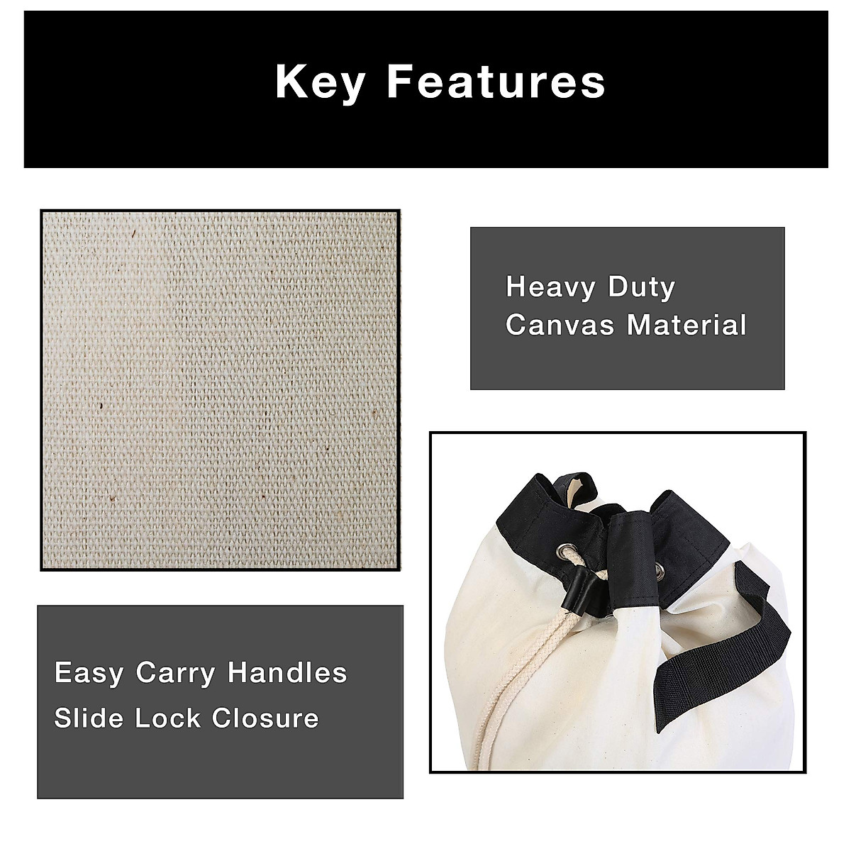 Smart Design Heavy Duty Duffel Bag w/ 2 Compartments, Strap, & Handles - Holds up to 80 lbs. - VentilAir Breathable Canvas - for Gym Clothes & Laundry - (Holds 3 Loads) (30 x 15 Inch) [Natural Canvas]