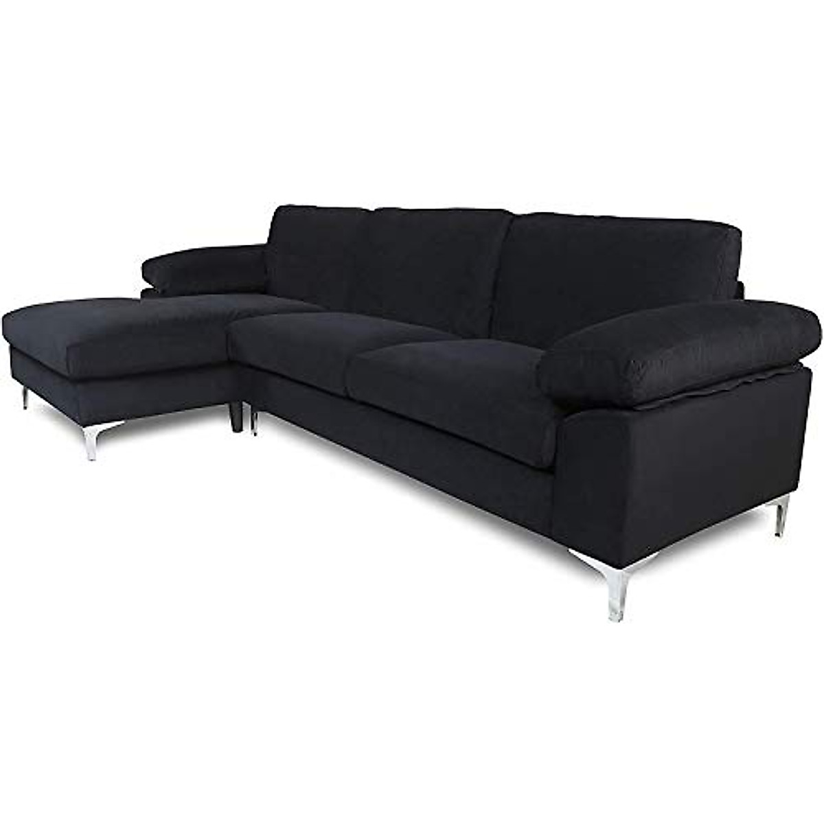 Restar Sectional Couch Left-Hand Facing, L-Shaped Couch for Family Living Room, Modern Large Velvet Sectional Sofa with an Extra-Wide Chaise Lounge (Black)
