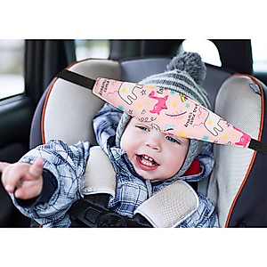 HESTYA 2 Pieces Baby Carseat Head Support Band Strap Headrest Stroller Seat Sleeping Headrest Neck Relief Head Strap Headband for Kids Children Toddler Infant(Unicorns and Dinosaurs)