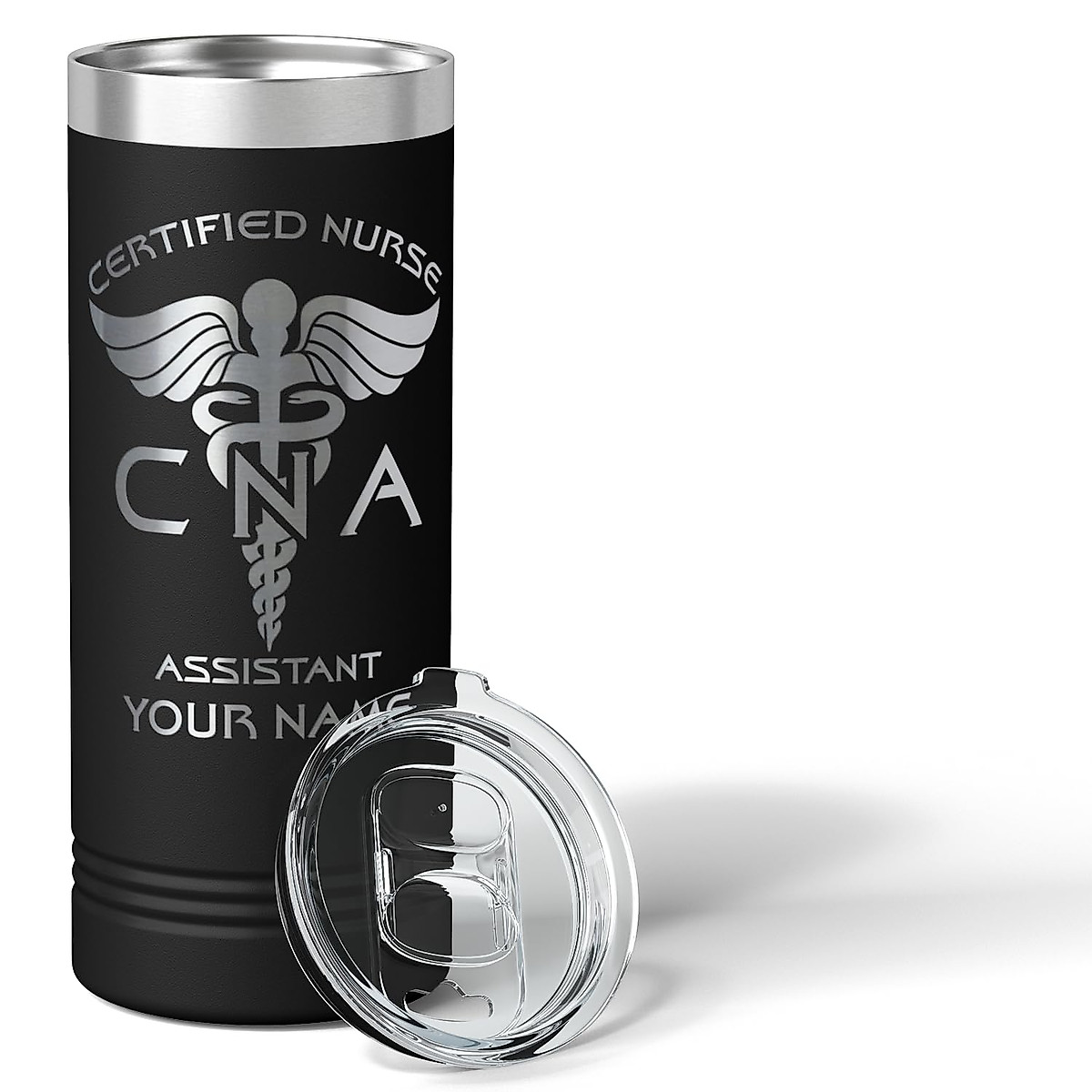 Personalized CNA Certified Nurse Assistant Gift on Black 22 oz Stainless Steel Skinny Tumbler Custom Engraved Gifts for Men and Women