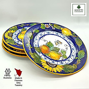 Italian Ceramic dinnerware set - Hand Painted kitchen Dishes sets for 4 - Made in ITALY Tuscany - Italian Pottery dinner plates - Home Decor Sunflower Lemon Ceramics dishes set - Service For 4