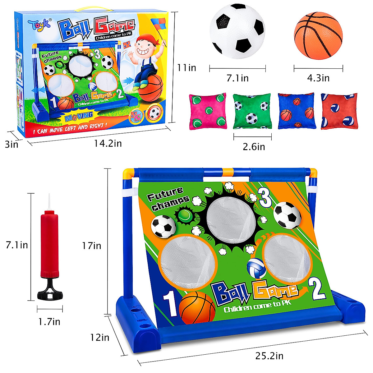 Electric Moving Football Goal Net Set, Football Target Toss with Footballs and Pump,Interactive Training Game Toys for Indoor Outdoor Sports Ball Game, Gift for Boy Girl 3 4 5 6 7 Year