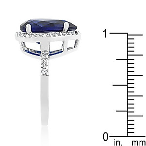Kate Bissett Genuine Rhodium Plated Sapphire Blue Ring with Pear Shape Sapphire Blue Cubic Zirconia Size 7