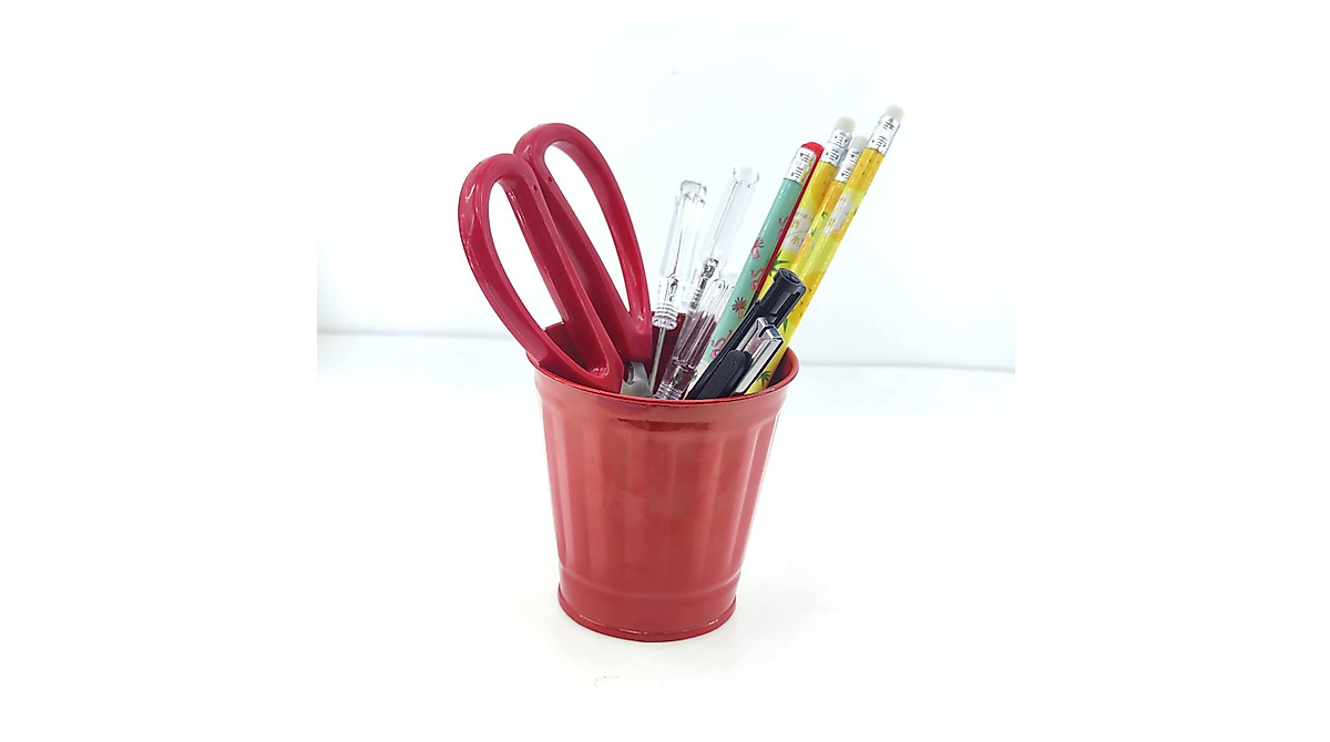 AITING Mini Trash Can & Pen Cup Holder Set - Cute Iron Storage (Red)