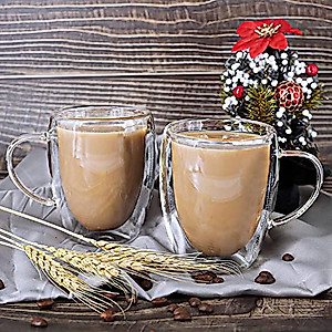 15 Oz Double Walled Coffee Cups Glass Coffee Mugs Clear Coffee Mug with Lid Insulated Coffee Mug Perfect for Cappuccino,Tea,milk ,Espresso,juice, Hot Beverage with Handle (15oz, with bamboo lid)