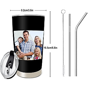 Personalized Tumbler with Pictures Text Name, Custom Photo Stainless Steel Tumbler, 20 Oz Travel Coffee Cup with lids, Personalized Mother's Day Birthday Gifts for Mom, Dad, Women, Men, Friend