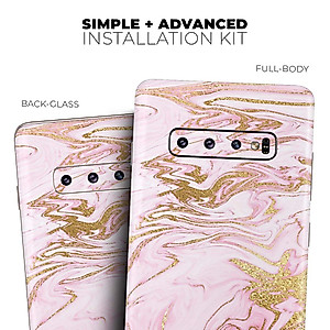 DesignSkinz Rose Pink Marble & Digital Gold Frosted Foil V14 Protective Vinyl Decal Wrap Skin Cover Compatible with The Samsung Galaxy S20 (Screen Trim & Back Glass Skin)