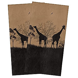 DuoPhi Kitchen Towels Set Giraffe Sunset Dish Towel Animal Print Dishcloths 2 Pack, 18x28 Inches Absorbent Soft Cotton Dish Cloths Bar Towels & Tea Towels, (LTL-210707-SLXM03391WJGBDPI)
