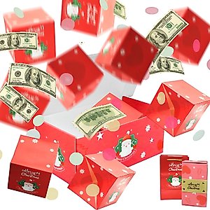 Surprise Gift Box Explosion for Money, Merry Christmas Surprise Box Gift Box Explosion Box with Confetti, Christmas Boxes Explosion Gift Box Cash Money Gift Boxes for Presents, 10 Bouncing Boxes,Red