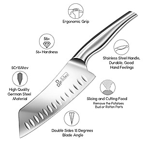 DDF iohEF Kitchen Knife, Chef's Knife In Stainless Steel Professional Cooking Knife, 7 Inch Antiseptic Non-slip Ultra Sharp Knife with Ergonomic Handle Ideal for Kitchen/Restaurant