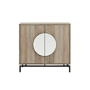 Home Source Grey Wash Console Bar Cabinet with Half Moon Handles