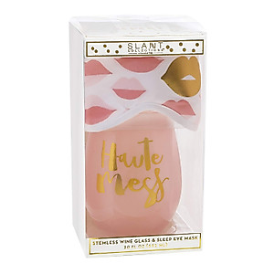 slant collections Creative Brands 2-Piece Wine Glass and Eye Mask Set, 20-Ounce, Haute Mess