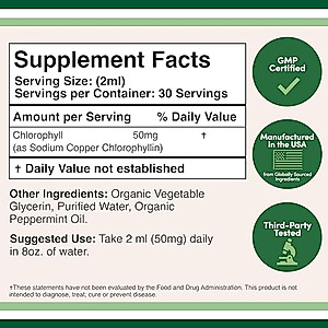 Chlorophyll Liquid Drops - Peppermint Flavored, Vegan Safe (Rich, Full Texture and Taste, Not Watered Down) for Skin Health, and Immune Function (Líquidas de Clorofila) by Double Wood