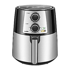 COMFEE' 3.7QT Electric Air Fryer & Oilless Cooker with 8 Menus and Timer & Temperature Control, Nonstick Fry Basket with Stainless Steel Finish, Auto Shut-off, 1400W, BPA & PFOA Free