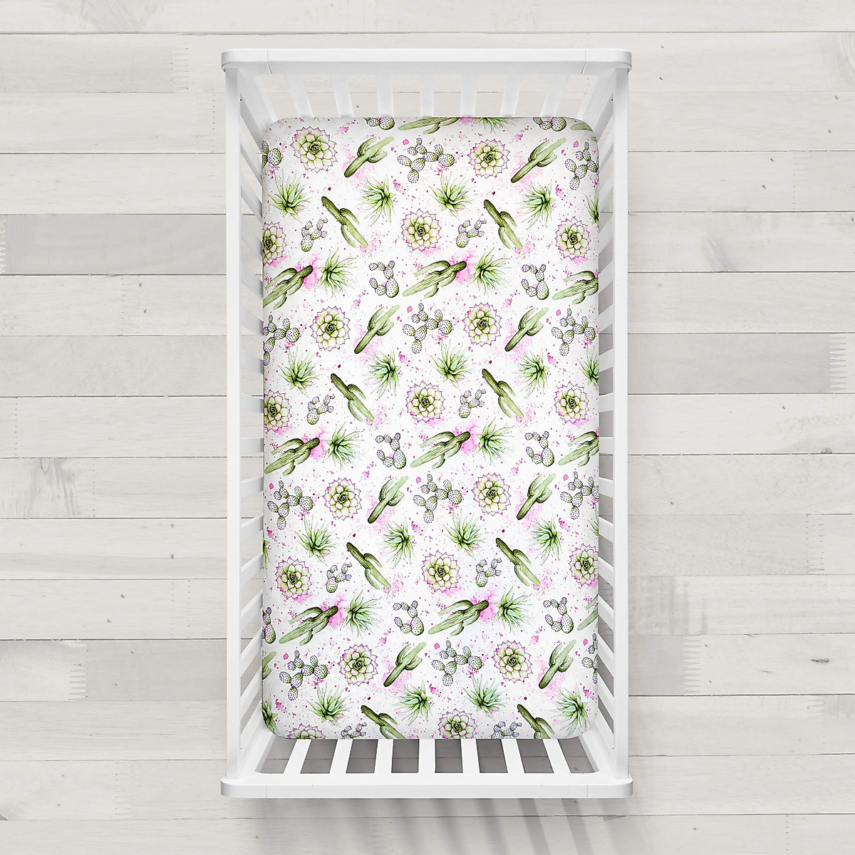 Watercolor Cactus Nursery Decor Set - 1 Crib Sheet, 2 Changing Pad Covers, 1 Minky Baby Blanket