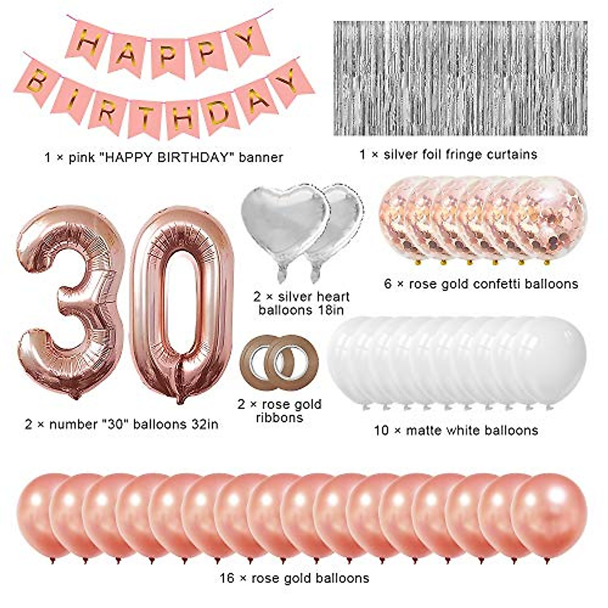 30th Birthday Decorations for Her Rose Gold 30 Balloons Birthday Party Decorations For Women