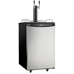 Danby DKC054A1BSL2DB 5.4 Cu.Ft. Double Tap Kegerator, Auto Defrost and Mechanical Thermostat, Keg Cooler with Scratch-Resistant Worktop and Reversible Door Hinge, Steel