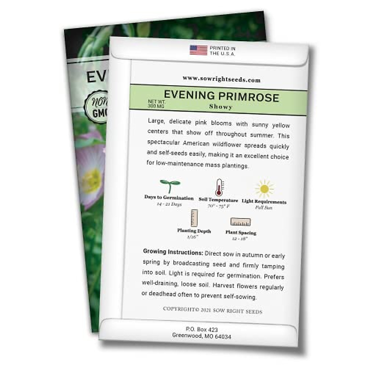 Sow Right Seeds - Showy Evening Primrose Flower Seeds for Planting - Beautiful Flowers to Plant in Your Home Garden - Non-GMO Heirloom Seeds - Native Wildflower, Attract Pollinators - Great Gift