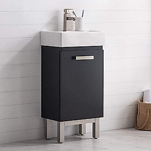 LUCA Kitchen & Bath LC17XKP Brielle 16.5” Single Sink Bathroom Vanity in Black with Porcelain Countertop-Freestanding or Wall Mounted