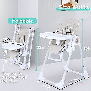 4 in 1 Baby High Chair, Foldable Booster Seats, Adjustable Height, Reclining Backrest and Footrest, Double Removable Tray, Highchair for Toddler and Infant