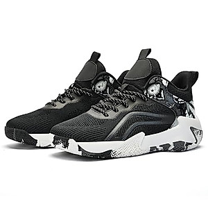 Slow Man High Top Men's Basketball Shoes Breathable Non-Slip Outdoor Running Shoes Cushioned Fitness Shoes Gym White/Black
