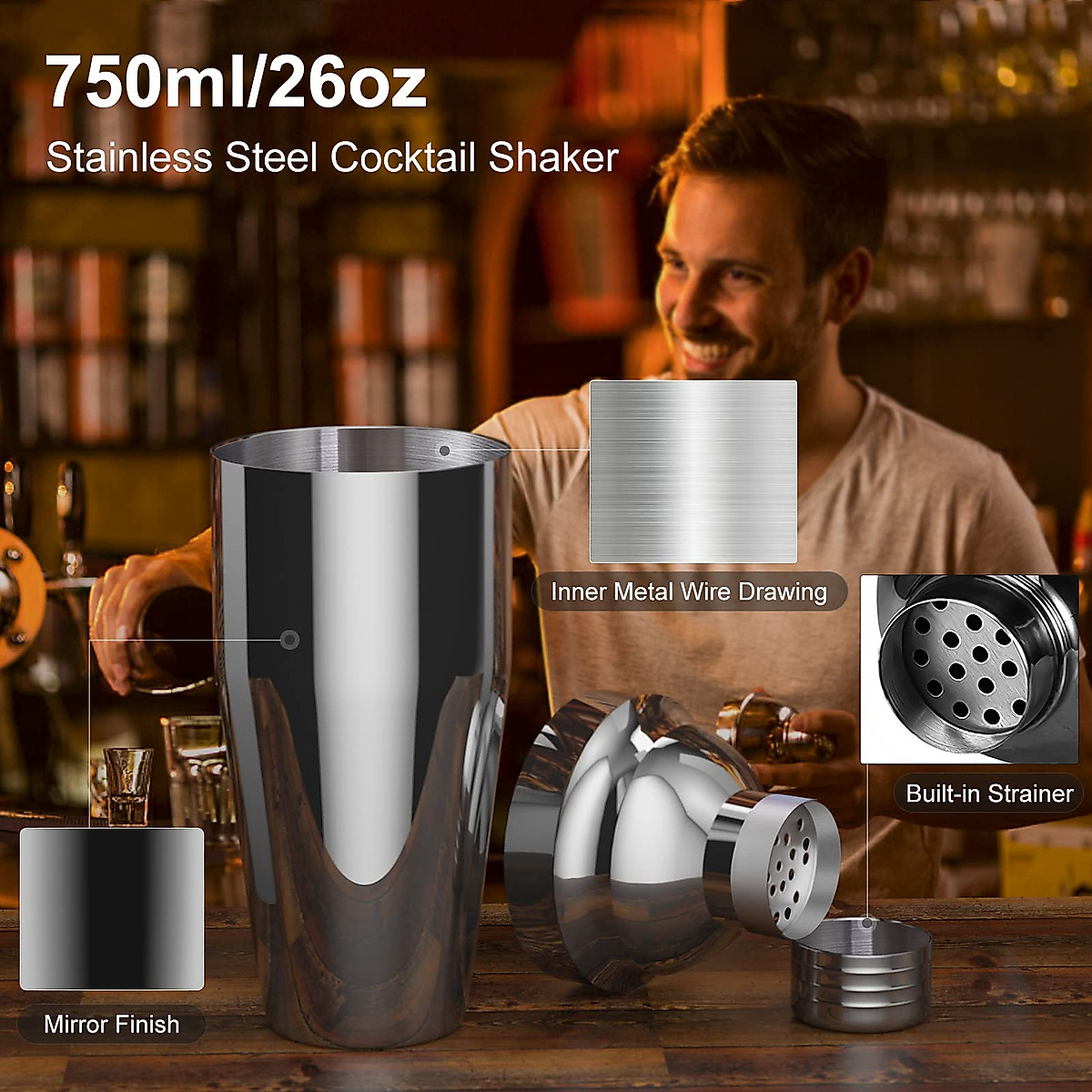 Carsolt Bartender Kit with Rotatable Stand, 19-Piece Bar Set Cocktail Shaker Set 25 oz Martini Shaker for Drink Mixing, Professional Stainless Steel Bar Tools Set Gift for Home, Bar, Party (Black)