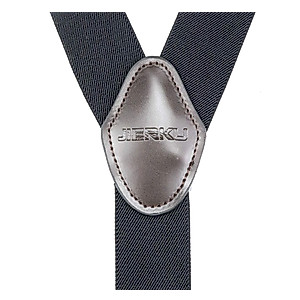 JIERKU Romanlin Mens Suspenders for Work 3 Swivel Hook Clips Y-Back for Groomsmen Leather Black