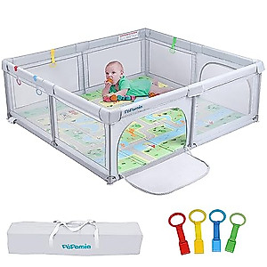 PAPAMIA Baby Playpen, 79"x71" Foldable Extra Large Playpen for Babies and Toddlers with Anti-Slip Base and Breathable Mesh, Sturdy Safety Play Yard with Gate for Kids Activity Center (Large Gray)
