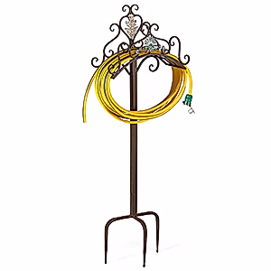 Garden Hose Holder Freestanding Hose Stand Outdoor Floral Leaf Decorative Water Hose Storage Holders Antique Metal Hose Hangers for Outside Lawn Yard
