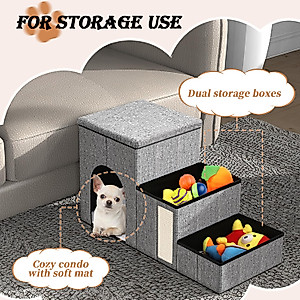 Colewin Dog Stairs for Small Dogs,Non-Slip Dog Steps for Bed and Couch,Dog Ramp for Bed with Storage and Condo,3 Steps Pet Stairs for Small/Medium/Large Dog