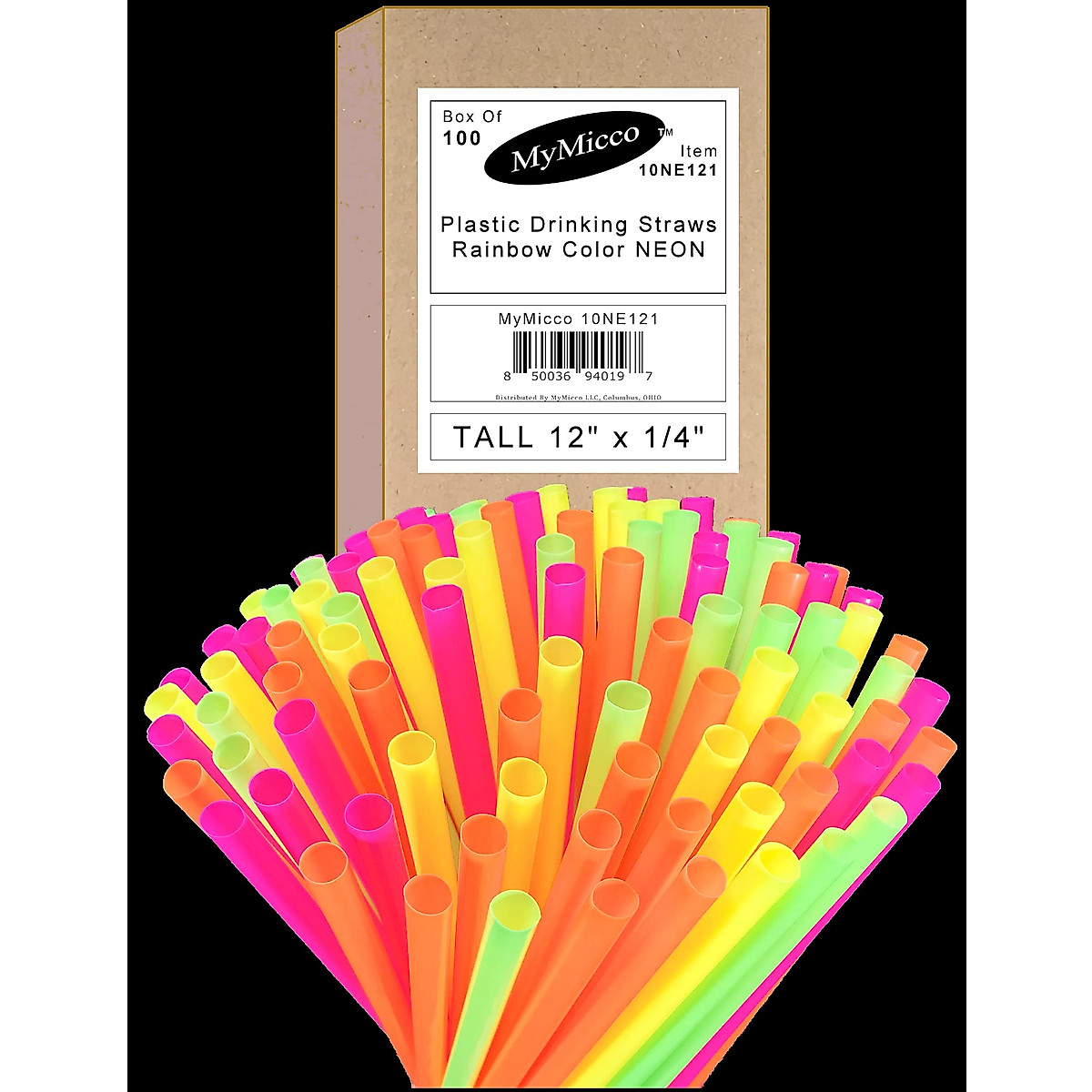 10NE121 MyMicco - 150 Giant 12" x 1/4" Neon Plastic Straws - Shakes, Shakes - Ships To You From OHIO